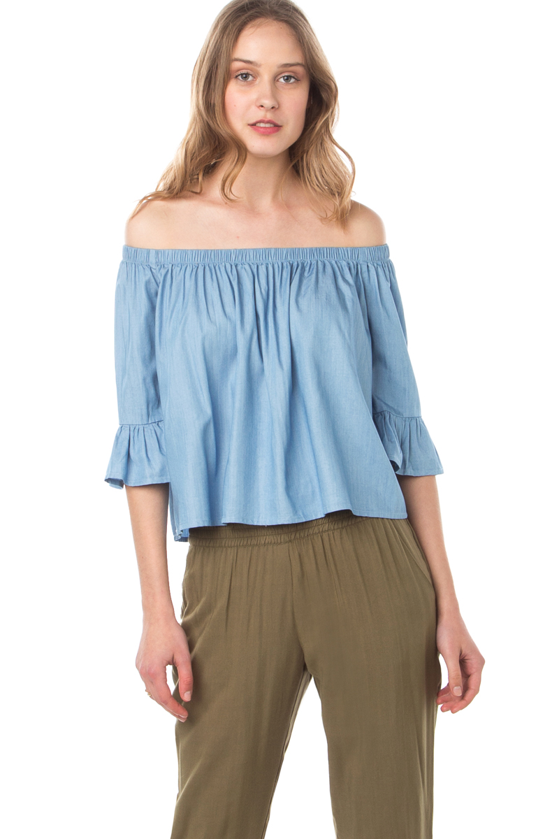 Γυναικεία τζιν: DENIM OFF SHOULDER ΜΠΛΟΥΖΑ